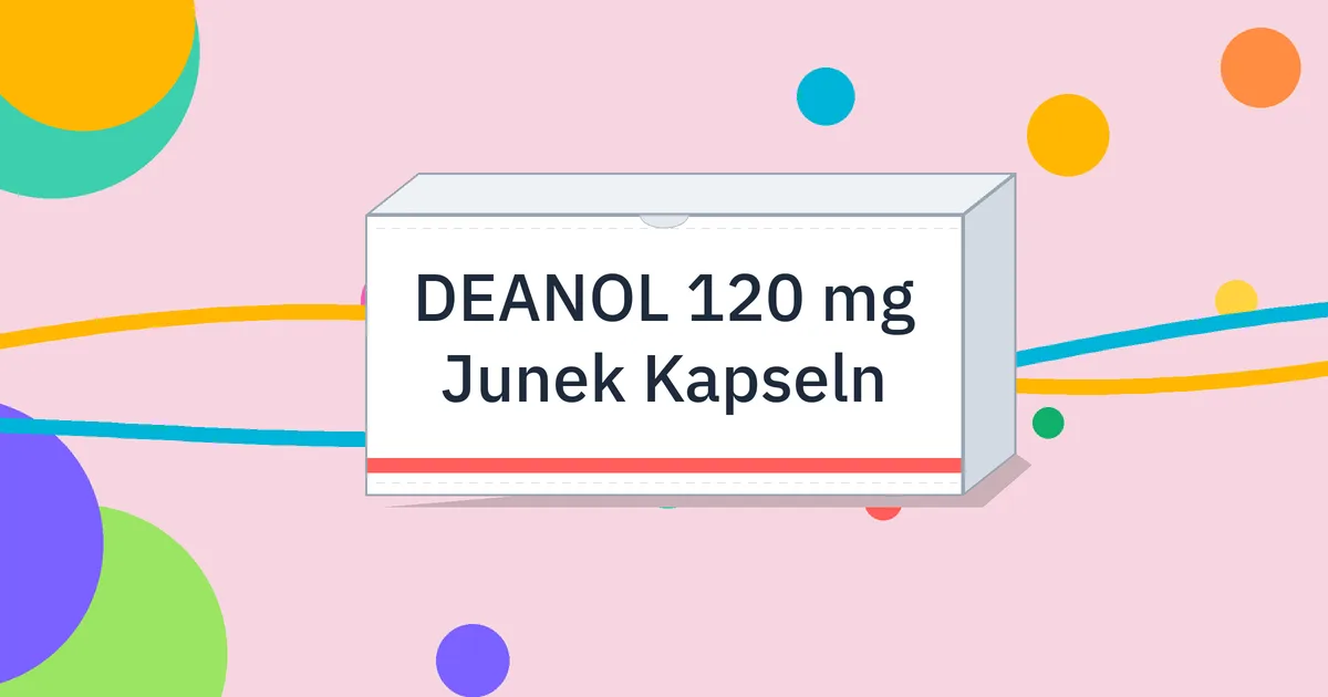Symbolbild: Packung mit der Aufschrift DEANOL 120 mg Junek Kapseln (PZN 10977055) – Verfügbarkeit und Bezug in Apotheken in Frankfurt am Main