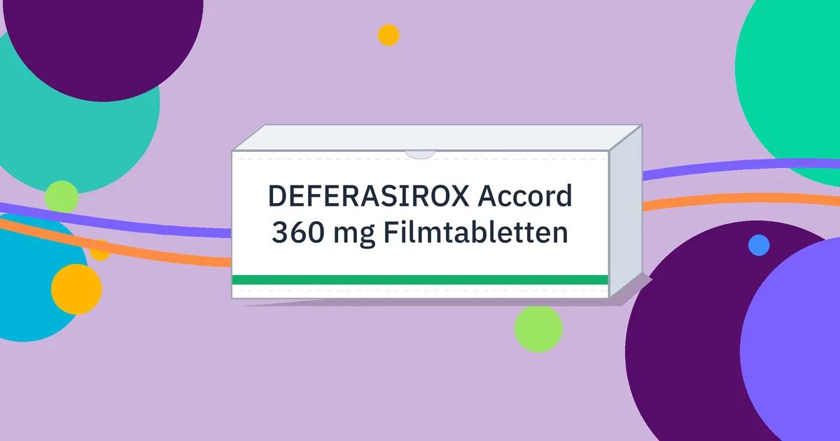Symbolbild: Packung mit der Aufschrift DEFERASIROX Accord 360 mg Filmtabletten (PZN 15883399) – Verfügbarkeit und Bezug in Apotheken in Frankfurt am Main