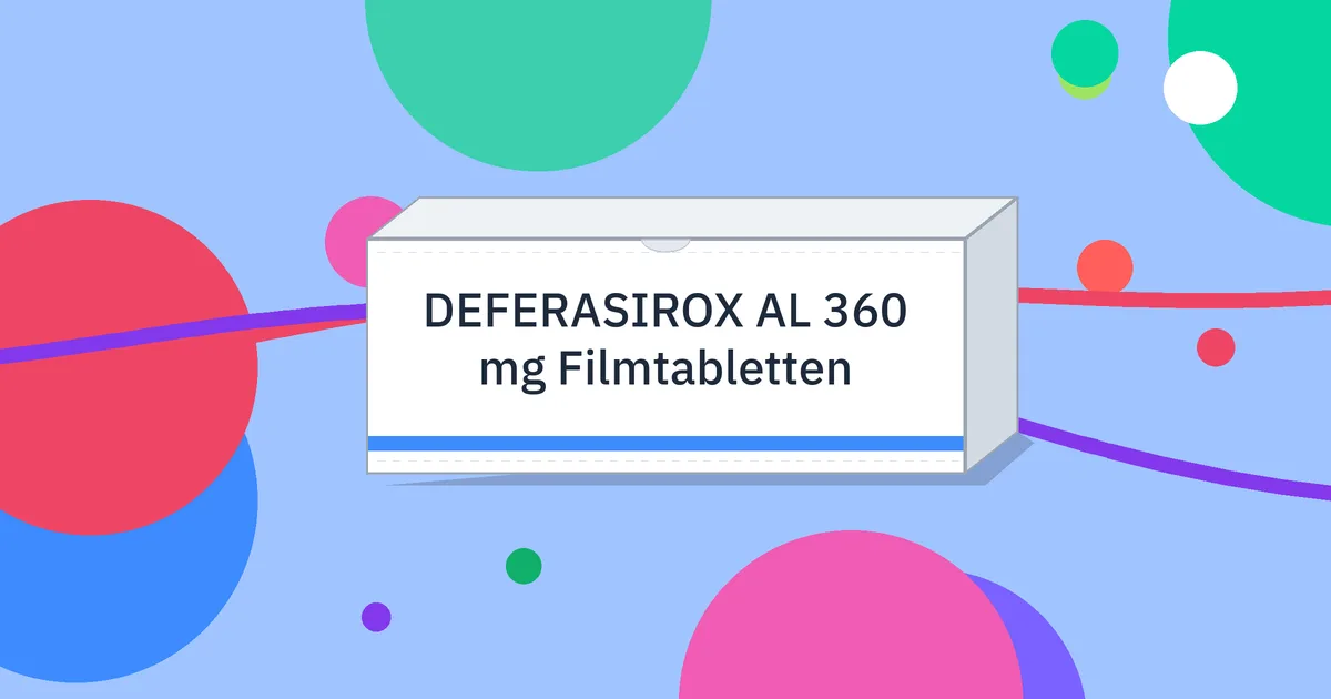 Symbolbild: Packung mit der Aufschrift DEFERASIROX AL 360 mg Filmtabletten (PZN 17482836) – Verfügbarkeit und Bezug in Apotheken in Frankfurt am Main