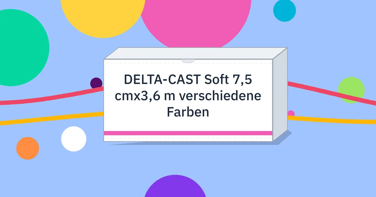 Symbolbild: Packung mit der Aufschrift DELTA-CAST Soft 7,5 cmx3,6 m verschiedene Farben (PZN 16023374) – Verfügbarkeit und Bezug in Apotheken in Frankfurt am Main