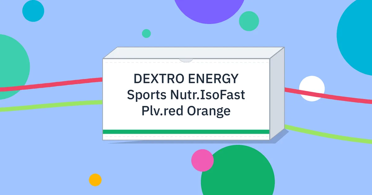 Symbolbild: Packung mit der Aufschrift DEXTRO ENERGY Sports Nutr.IsoFast Plv.red Orange (PZN 13837656) – Verfügbarkeit und Bezug in Apotheken in Frankfurt am Main