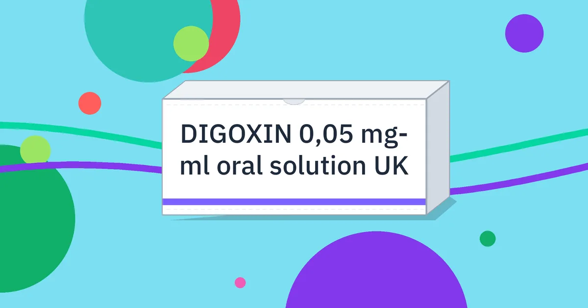 Symbolbild: Packung mit der Aufschrift DIGOXIN 0,05 mg-ml oral solution UK (PZN 18459331) – Verfügbarkeit und Bezug in Apotheken in Frankfurt am Main