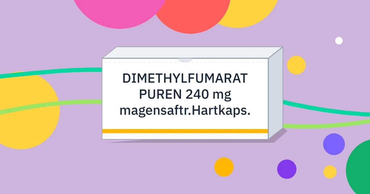 Symbolbild: Packung mit der Aufschrift DIMETHYLFUMARAT PUREN 240 mg magensaftr.Hartkaps. (PZN 19557604) – Verfügbarkeit und Bezug in Apotheken in Frankfurt am Main