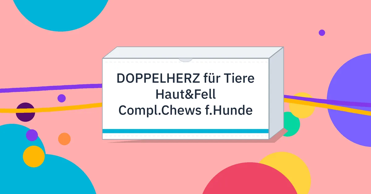 Symbolbild: Packung mit der Aufschrift DOPPELHERZ für Tiere Haut&Fell Compl.Chews f.Hunde (PZN 17305666) – Verfügbarkeit und Bezug in Apotheken in Frankfurt am Main