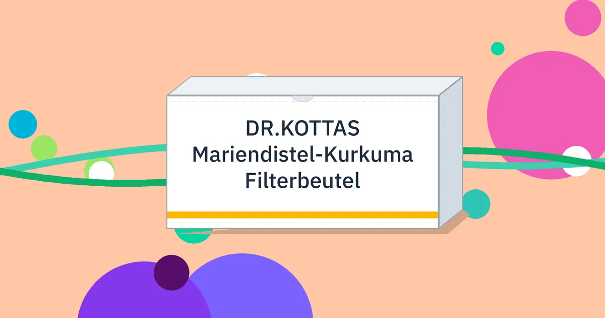 Symbolbild: Packung mit der Aufschrift DR.KOTTAS Mariendistel-Kurkuma Filterbeutel (PZN 20350328) – Verfügbarkeit und Bezug in Apotheken in Frankfurt am Main