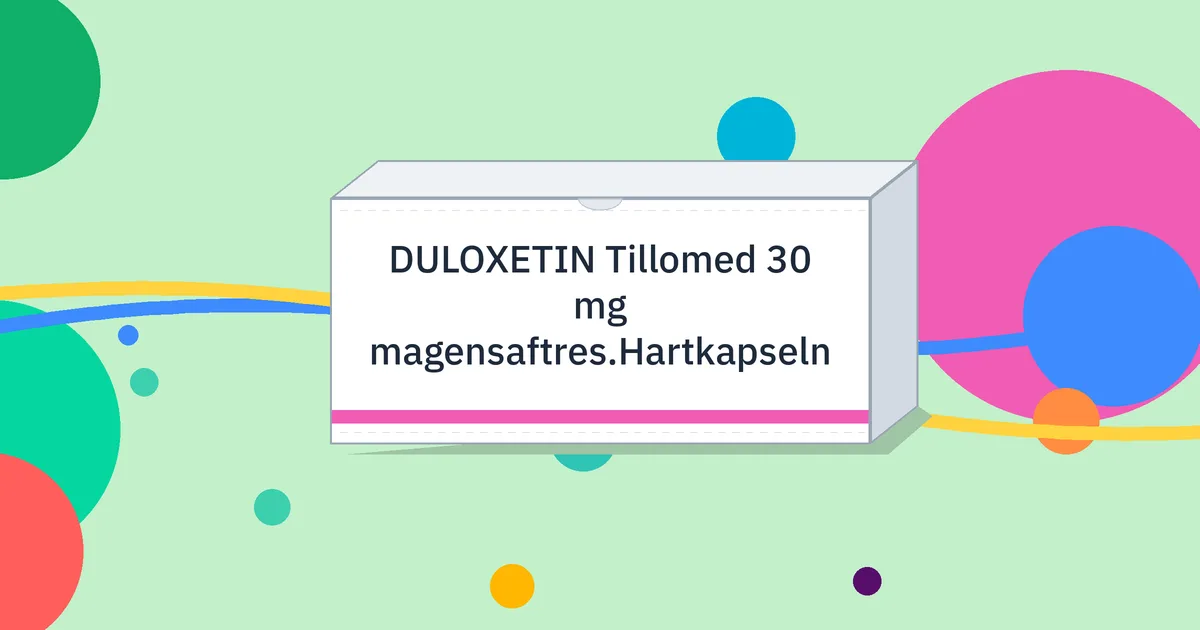Symbolbild: Packung mit der Aufschrift DULOXETIN Tillomed 30 mg magensaftres.Hartkapseln (PZN 14001919) – Verfügbarkeit und Bezug in Apotheken in Frankfurt am Main