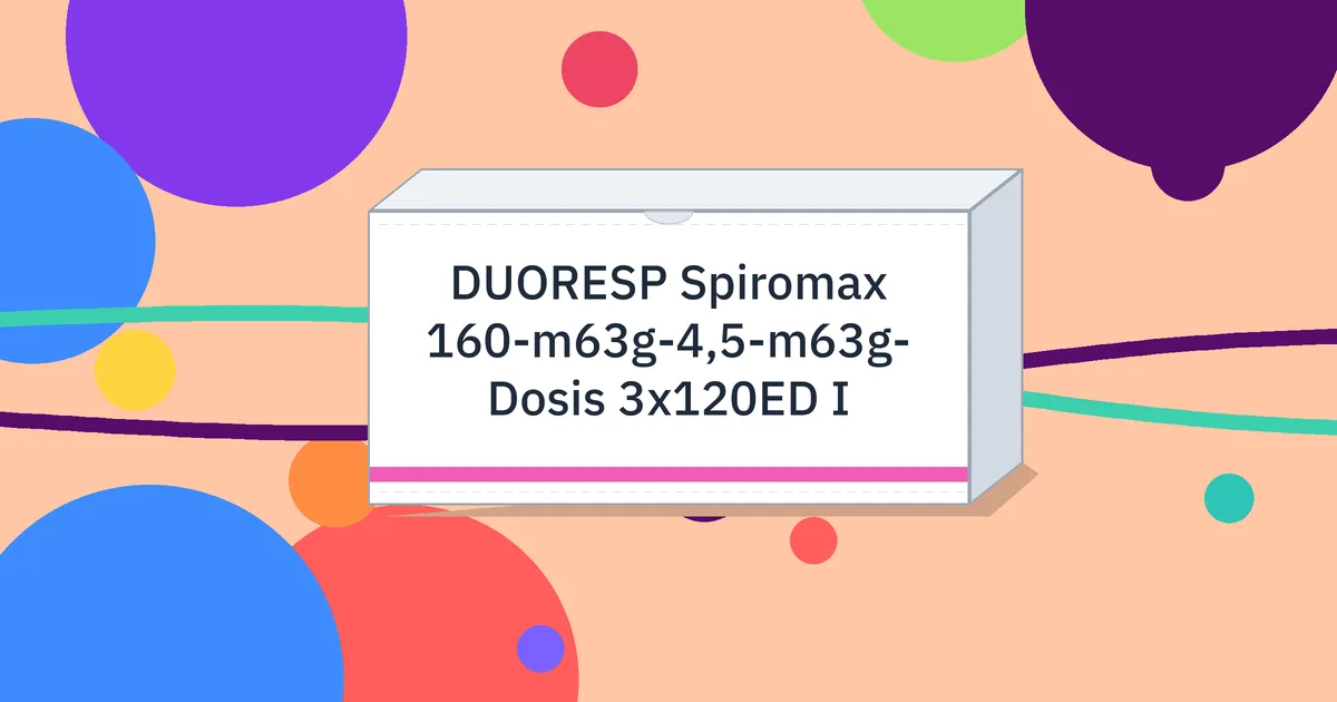 Symbolbild: Packung mit der Aufschrift DUORESP Spiromax 160-m63g-4,5-m63g-Dosis 3x120ED I (PZN 18453618) – Verfügbarkeit und Bezug in Apotheken in Frankfurt am Main