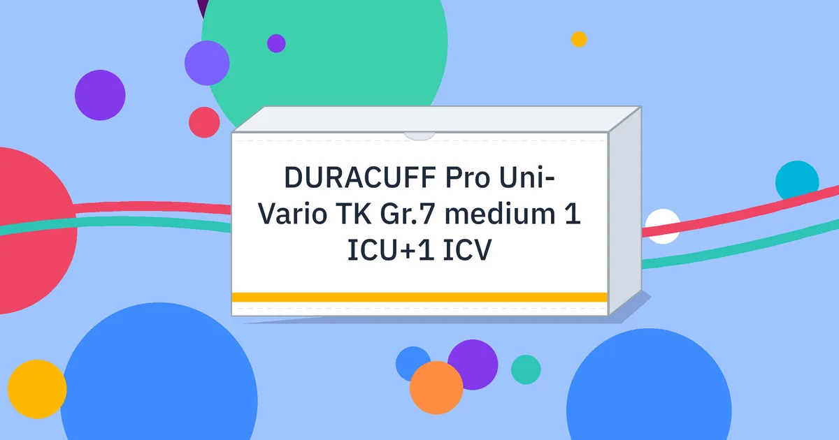 Symbolbild: Packung mit der Aufschrift DURACUFF Pro Uni-Vario TK Gr.7 medium 1 ICU+1 ICV (PZN 19244940) – Verfügbarkeit und Bezug in Apotheken in Frankfurt am Main