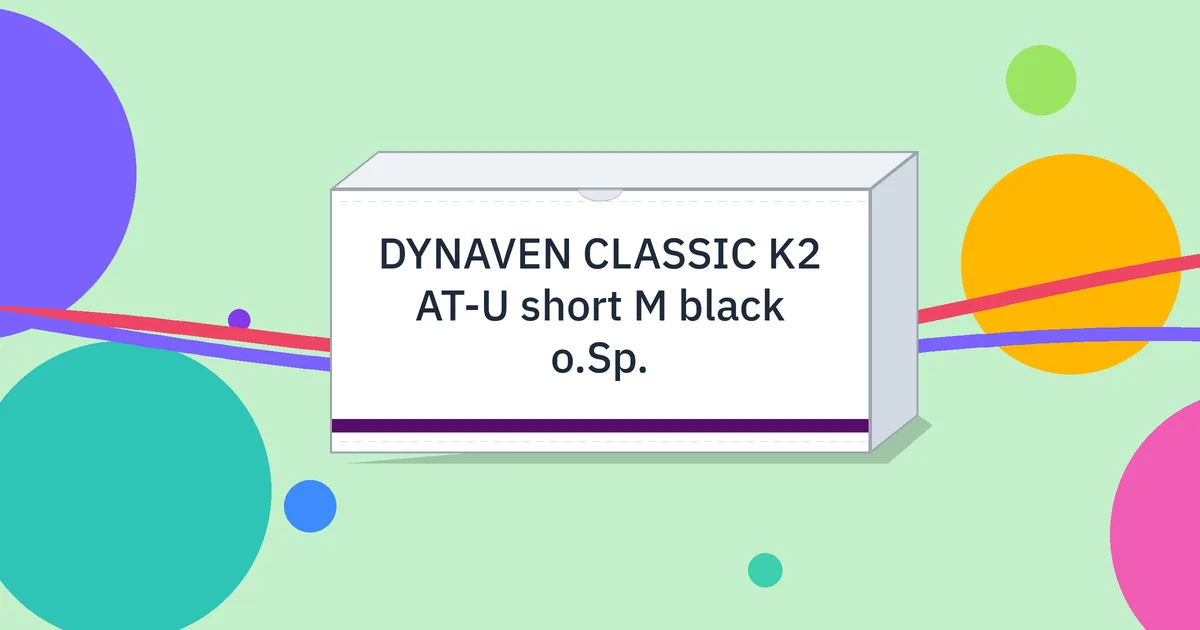 Symbolbild: Packung mit der Aufschrift DYNAVEN CLASSIC K2 AT-U short M black o.Sp. (PZN 18419461) – Verfügbarkeit und Bezug in Apotheken in Frankfurt am Main