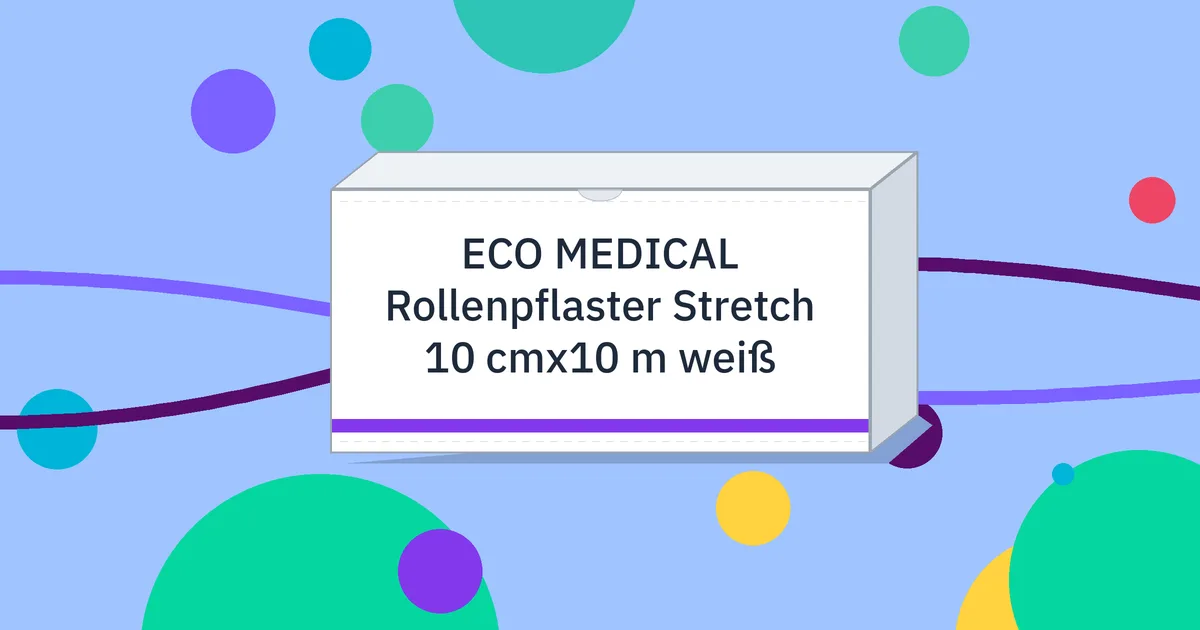 Symbolbild: Packung mit der Aufschrift ECO MEDICAL Rollenpflaster Stretch 10 cmx10 m weiß (PZN 00742776) – Verfügbarkeit und Bezug in Apotheken in Frankfurt am Main
