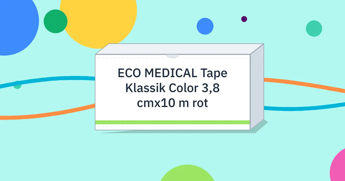 Symbolbild: Packung mit der Aufschrift ECO MEDICAL Tape Klassik Color 3,8 cmx10 m rot (PZN 00734280) – Verfügbarkeit und Bezug in Apotheken in Frankfurt am Main