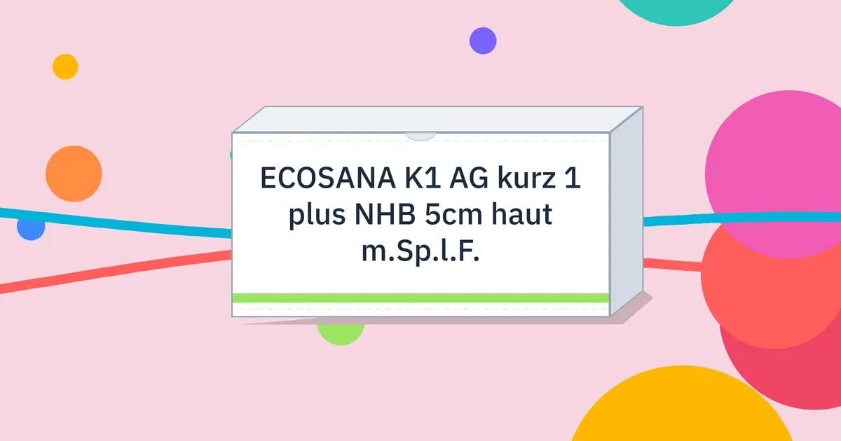 Symbolbild: Packung mit der Aufschrift ECOSANA K1 AG kurz 1 plus NHB 5cm haut m.Sp.l.F. (PZN 04726337) – Verfügbarkeit und Bezug in Apotheken in Frankfurt am Main