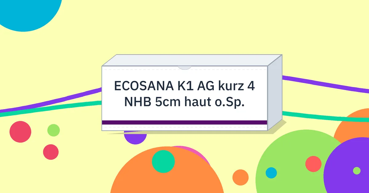 Symbolbild: Packung mit der Aufschrift ECOSANA K1 AG kurz 4 NHB 5cm haut o.Sp. (PZN 04728537) – Verfügbarkeit und Bezug in Apotheken in Frankfurt am Main