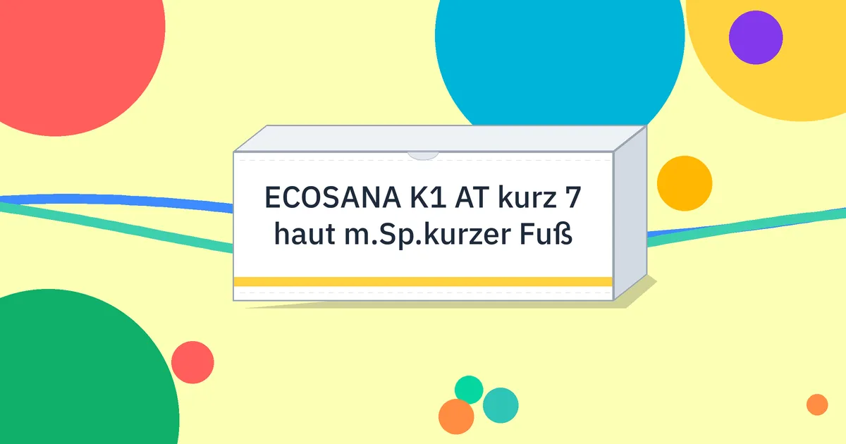 Symbolbild: Packung mit der Aufschrift ECOSANA K1 AT kurz 7 haut m.Sp.kurzer Fuß (PZN 04732473) – Verfügbarkeit und Bezug in Apotheken in Frankfurt am Main