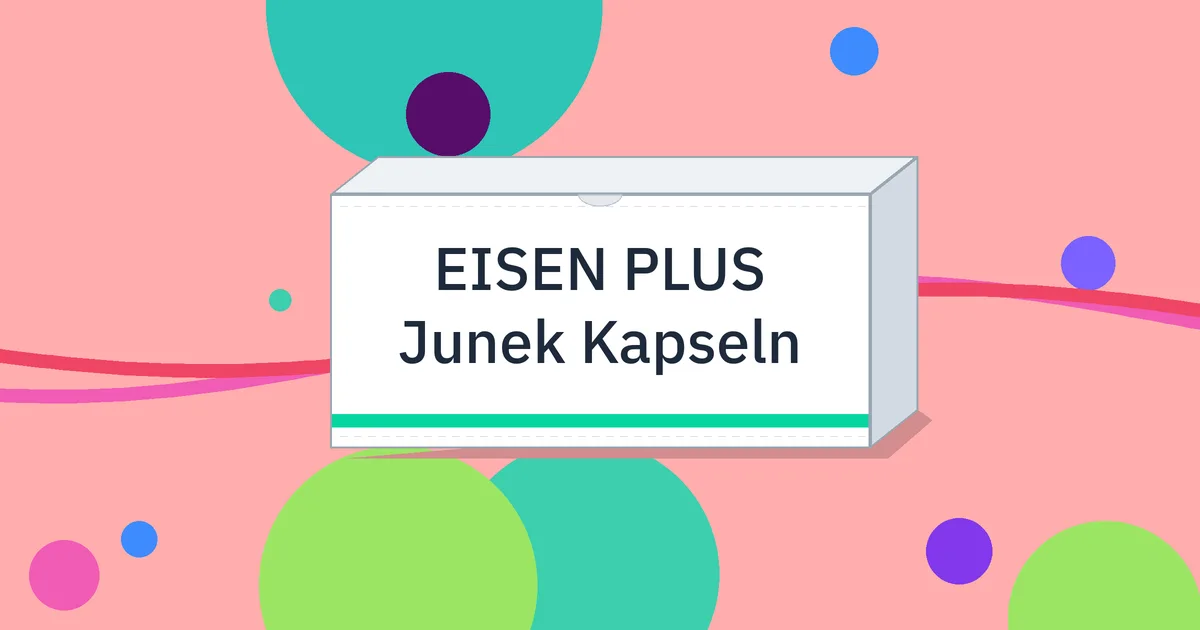 Symbolbild: Packung mit der Aufschrift EISEN PLUS Junek Kapseln (PZN 16935135) – Verfügbarkeit und Bezug in Apotheken in Frankfurt am Main