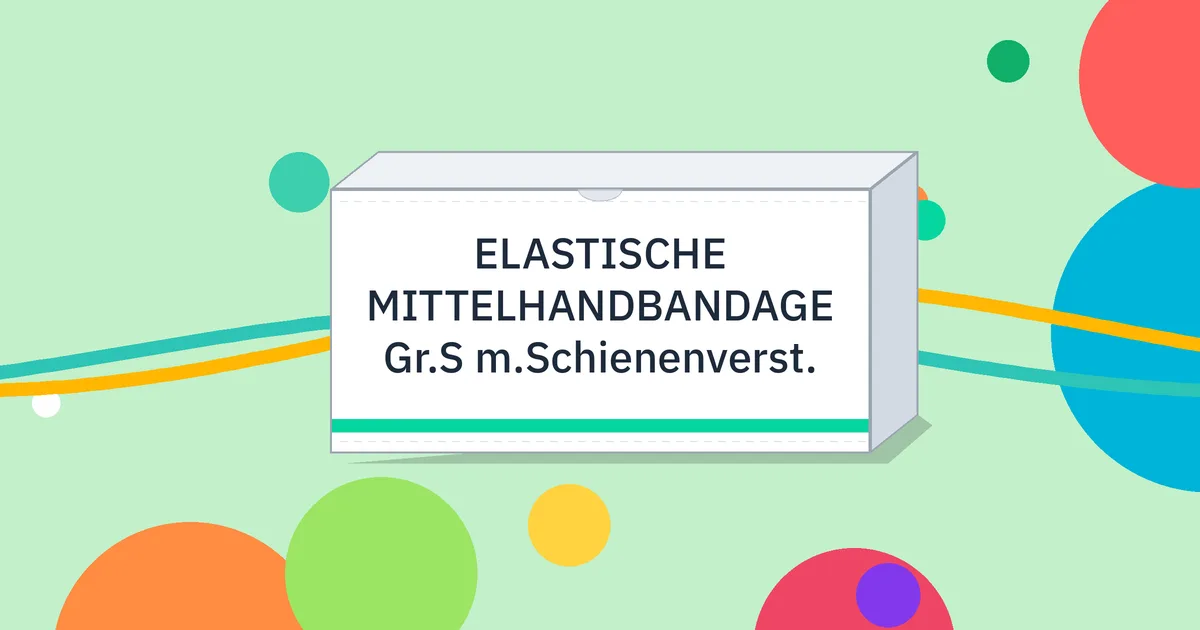 Symbolbild: Packung mit der Aufschrift ELASTISCHE MITTELHANDBANDAGE Gr.S m.Schienenverst. (PZN 06989377) – Verfügbarkeit und Bezug in Apotheken in Frankfurt am Main