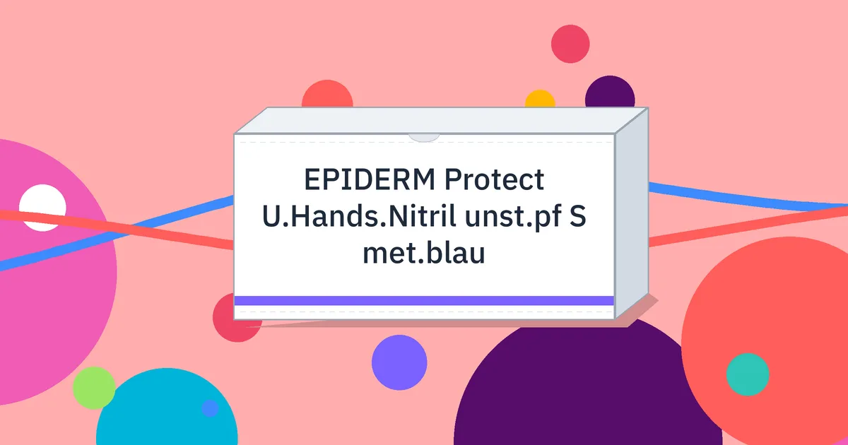 Symbolbild: Packung mit der Aufschrift EPIDERM Protect U.Hands.Nitril unst.pf S met.blau (PZN 16685767) – Verfügbarkeit und Bezug in Apotheken in Frankfurt am Main