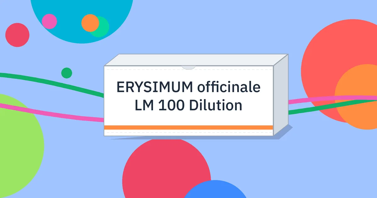 Symbolbild: Packung mit der Aufschrift ERYSIMUM officinale LM 100 Dilution (PZN 13479777) – Verfügbarkeit und Bezug in Apotheken in Frankfurt am Main