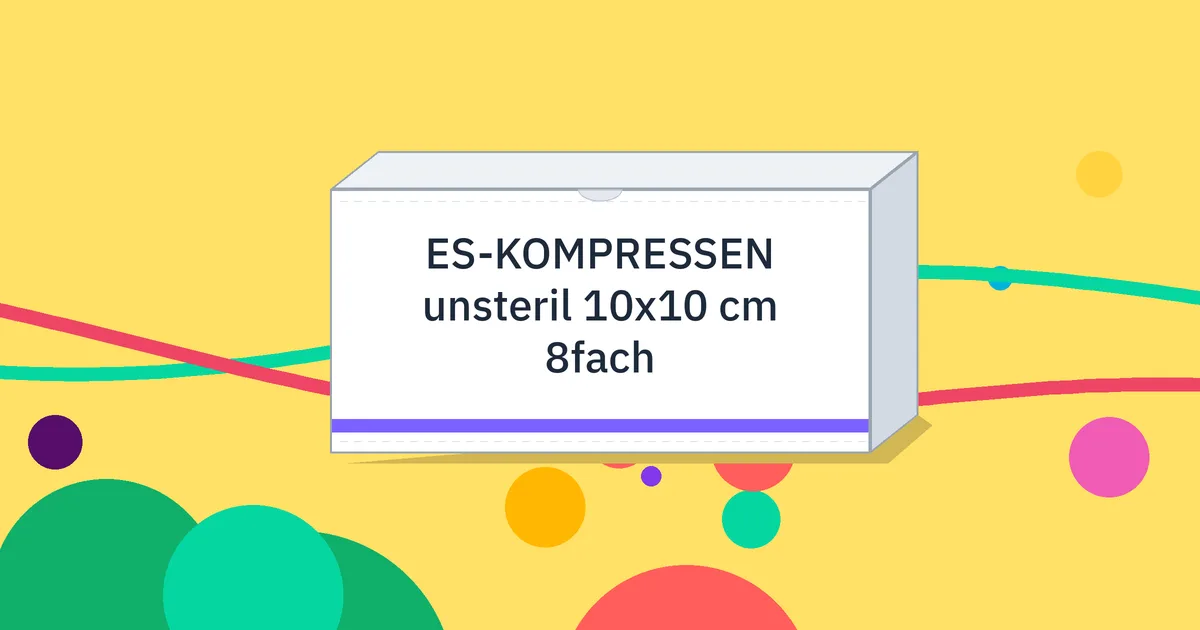 Symbolbild: Packung mit der Aufschrift ES-KOMPRESSEN unsteril 10x10 cm 8fach (PZN 12559586) – Verfügbarkeit und Bezug in Apotheken in Frankfurt am Main