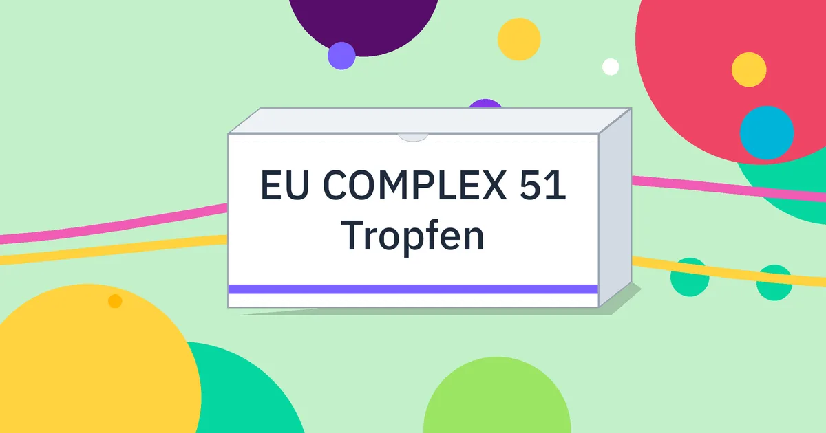 Symbolbild: Packung mit der Aufschrift EU COMPLEX 51 Tropfen (PZN 18162269) – Verfügbarkeit und Bezug in Apotheken in Frankfurt am Main