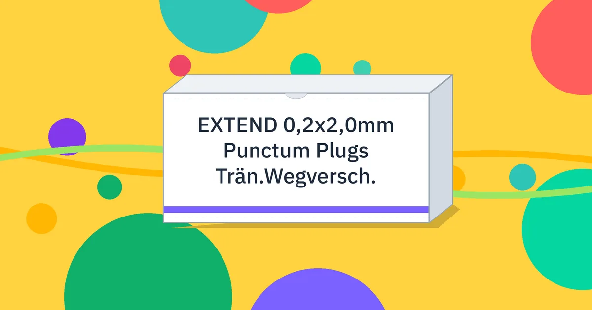 Symbolbild: Packung mit der Aufschrift EXTEND 0,2x2,0mm Punctum Plugs Trän.Wegversch. (PZN 07763155) – Verfügbarkeit und Bezug in Apotheken in Frankfurt am Main