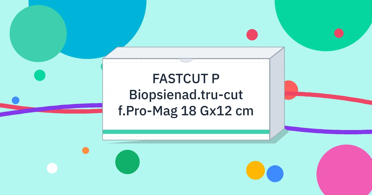 Symbolbild: Packung mit der Aufschrift FASTCUT P Biopsienad.tru-cut f.Pro-Mag 18 Gx12 cm (PZN 16087434) – Verfügbarkeit und Bezug in Apotheken in Frankfurt am Main