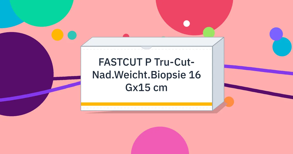 Symbolbild: Packung mit der Aufschrift FASTCUT P Tru-Cut-Nad.Weicht.Biopsie 16 Gx15 cm (PZN 19734839) – Verfügbarkeit und Bezug in Apotheken in Frankfurt am Main