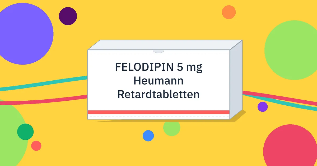 Symbolbild: Packung mit der Aufschrift FELODIPIN 5 mg Heumann Retardtabletten (PZN 01406129) – Verfügbarkeit und Bezug in Apotheken in Frankfurt am Main