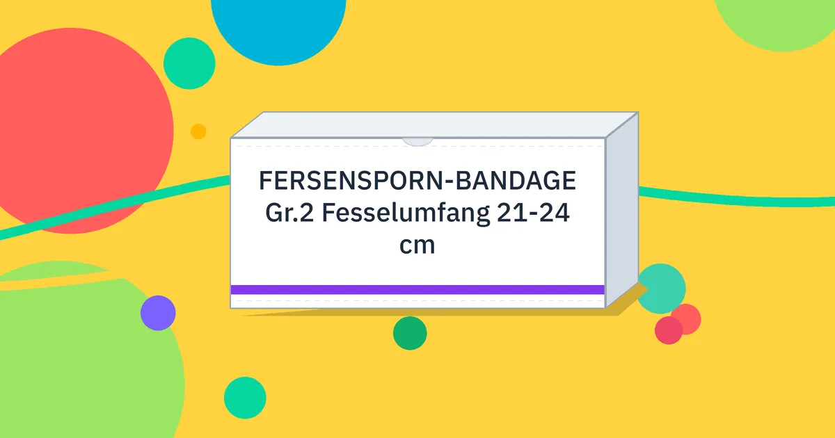 Symbolbild: Packung mit der Aufschrift FERSENSPORN-BANDAGE Gr.2 Fesselumfang 21-24 cm (PZN 13909083) – Verfügbarkeit und Bezug in Apotheken in Frankfurt am Main