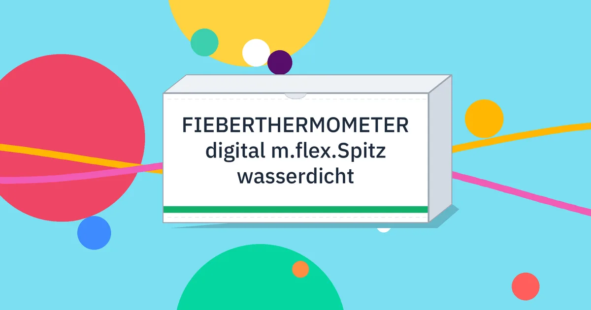 Symbolbild: Packung mit der Aufschrift FIEBERTHERMOMETER digital m.flex.Spitz wasserdicht (PZN 03946930) – Verfügbarkeit und Bezug in Apotheken in Frankfurt am Main