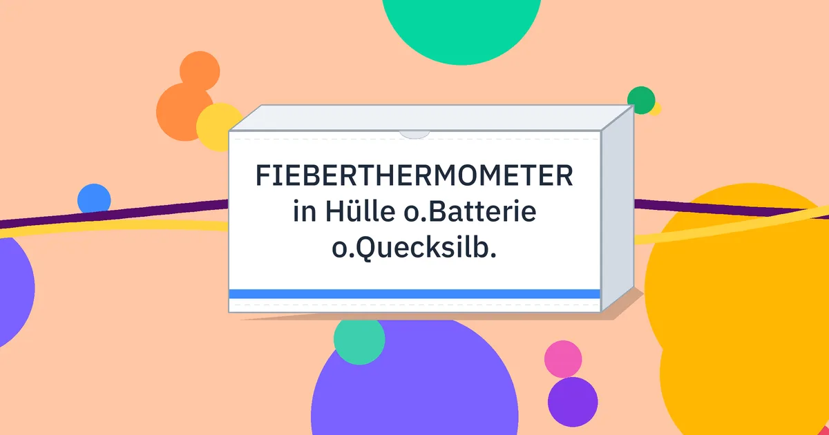 Symbolbild: Packung mit der Aufschrift FIEBERTHERMOMETER in Hülle o.Batterie o.Quecksilb. (PZN 15254798) – Verfügbarkeit und Bezug in Apotheken in Frankfurt am Main