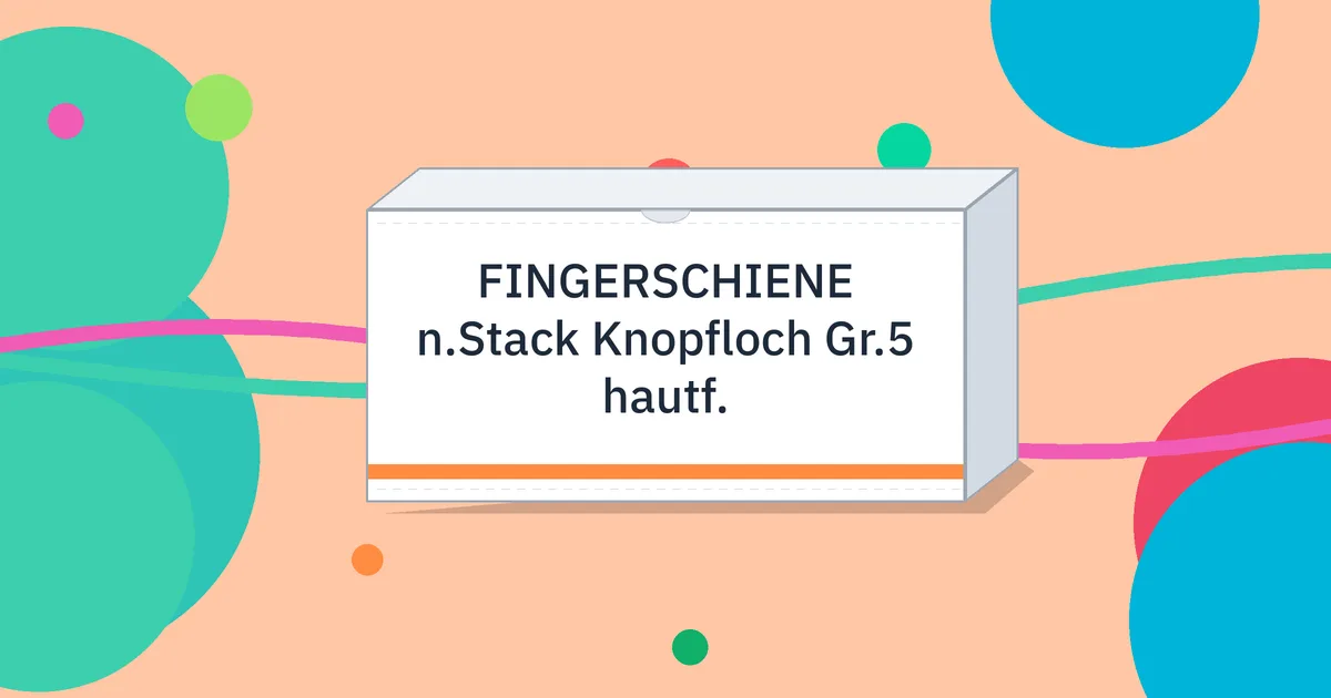 Symbolbild: Packung mit der Aufschrift FINGERSCHIENE n.Stack Knopfloch Gr.5 hautf. (PZN 12776875) – Verfügbarkeit und Bezug in Apotheken in Frankfurt am Main