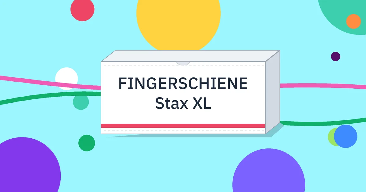 Symbolbild: Packung mit der Aufschrift FINGERSCHIENE Stax XL (PZN 19069655) – Verfügbarkeit und Bezug in Apotheken in Frankfurt am Main
