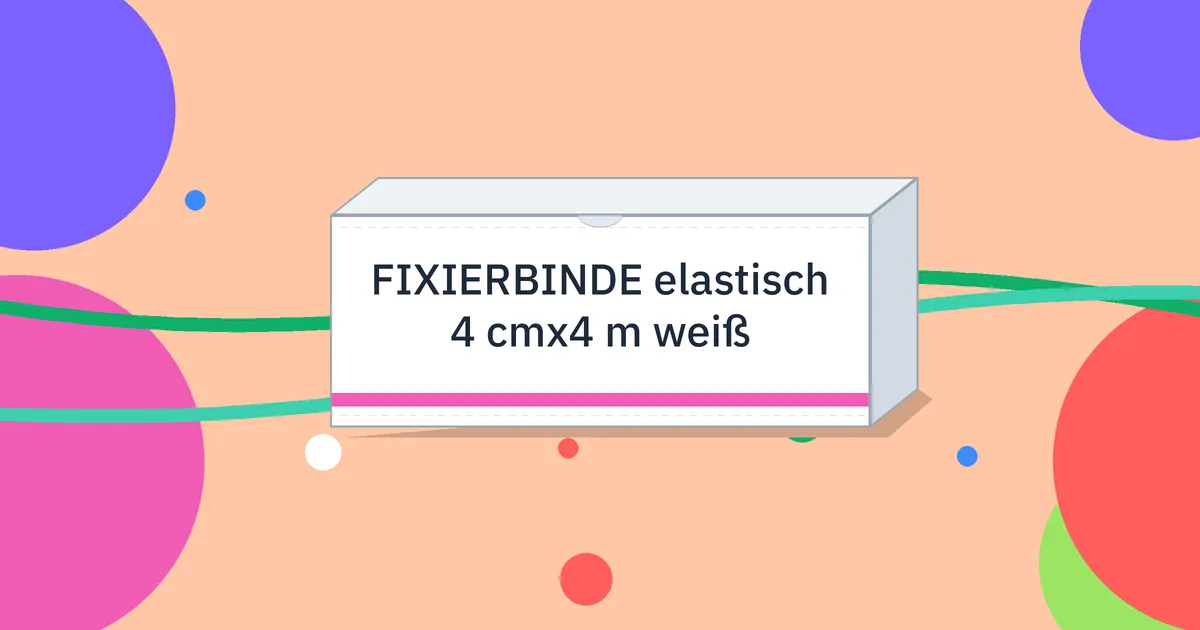Symbolbild: Packung mit der Aufschrift FIXIERBINDE elastisch 4 cmx4 m weiß (PZN 01960245) – Verfügbarkeit und Bezug in Apotheken in Frankfurt am Main