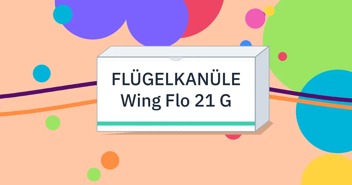 Symbolbild: Packung mit der Aufschrift FLÜGELKANÜLE Wing Flo 21 G (PZN 09891383) – Verfügbarkeit und Bezug in Apotheken in Frankfurt am Main