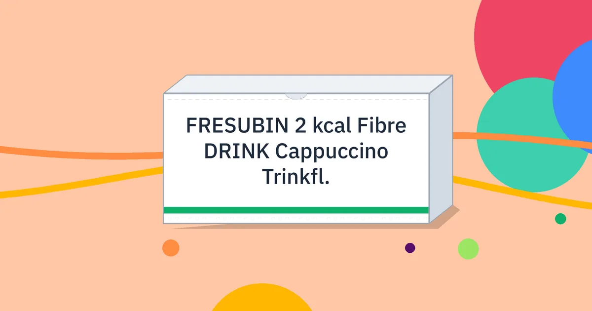Symbolbild: Packung mit der Aufschrift FRESUBIN 2 kcal Fibre DRINK Cappuccino Trinkfl. (PZN 20187762) – Verfügbarkeit und Bezug in Apotheken in Frankfurt am Main