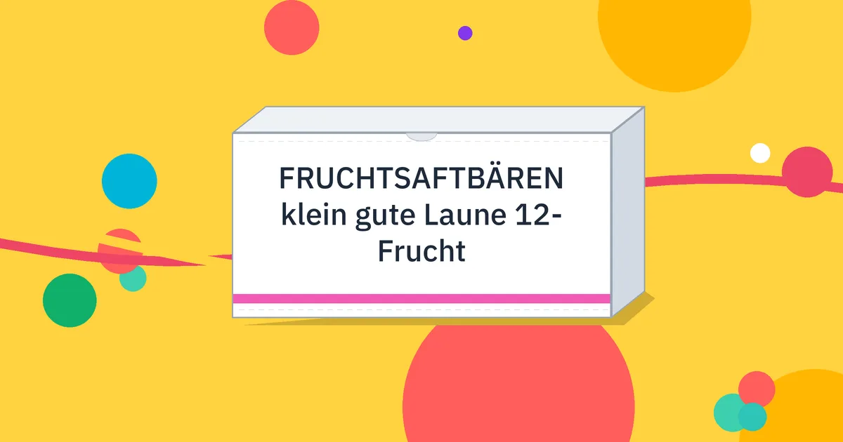 Symbolbild: Packung mit der Aufschrift FRUCHTSAFTBÄREN klein gute Laune 12-Frucht (PZN 15374605) – Verfügbarkeit und Bezug in Apotheken in Frankfurt am Main