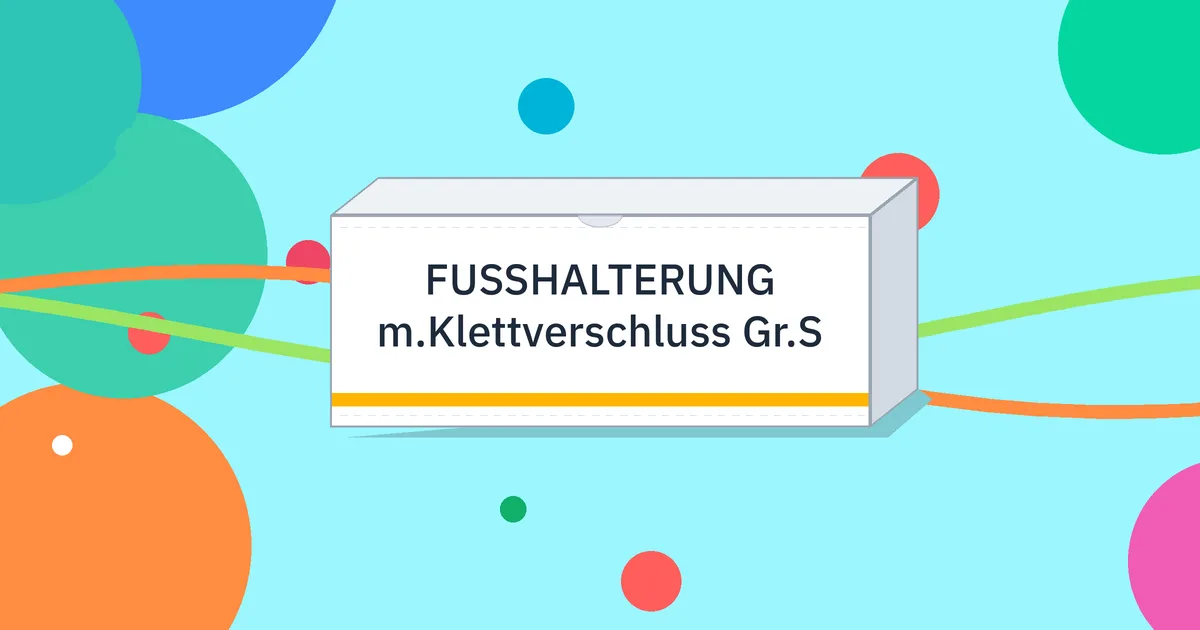 Symbolbild: Packung mit der Aufschrift FUSSHALTERUNG m.Klettverschluss Gr.S (PZN 13585568) – Verfügbarkeit und Bezug in Apotheken in Frankfurt am Main