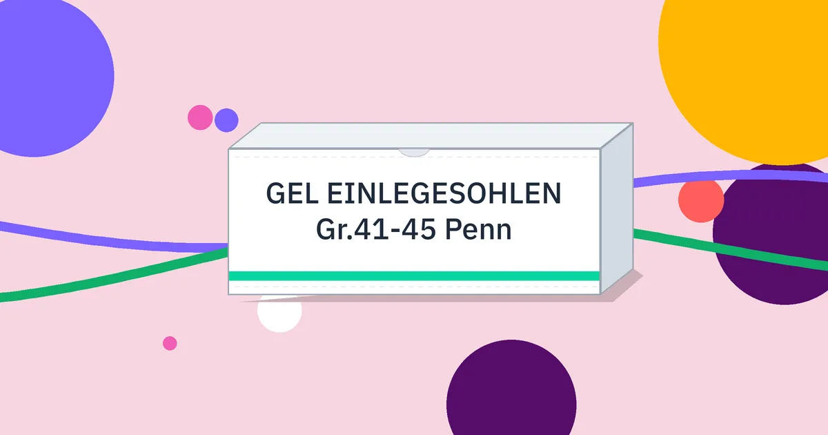 Symbolbild: Packung mit der Aufschrift GEL EINLEGESOHLEN Gr.41-45 Penn (PZN 15633395) – Verfügbarkeit und Bezug in Apotheken in Frankfurt am Main