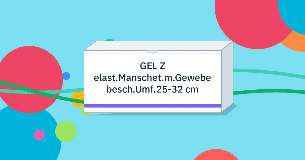 Symbolbild: Packung mit der Aufschrift GEL Z elast.Manschet.m.Gewebe besch.Umf.25-32 cm (PZN 11078985) – Verfügbarkeit und Bezug in Apotheken in Frankfurt am Main