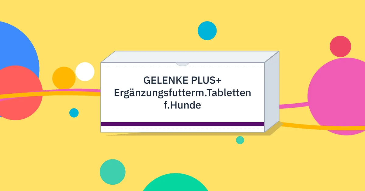 Symbolbild: Packung mit der Aufschrift GELENKE PLUS+ Ergänzungsfutterm.Tabletten f.Hunde (PZN 19112322) – Verfügbarkeit und Bezug in Apotheken in Frankfurt am Main