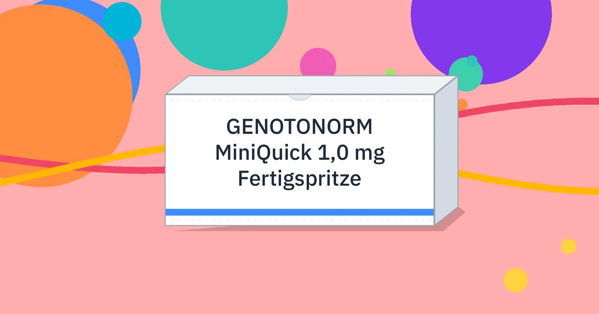 Symbolbild: Packung mit der Aufschrift GENOTONORM MiniQuick 1,0 mg Fertigspritze (PZN 17852233) – Verfügbarkeit und Bezug in Apotheken in Frankfurt am Main