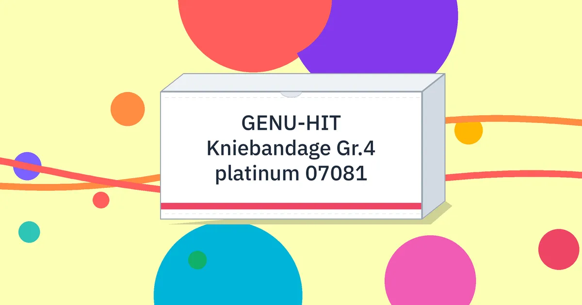Symbolbild: Packung mit der Aufschrift GENU-HIT Kniebandage Gr.4 platinum 07081 (PZN 06114727) – Verfügbarkeit und Bezug in Apotheken in Frankfurt am Main