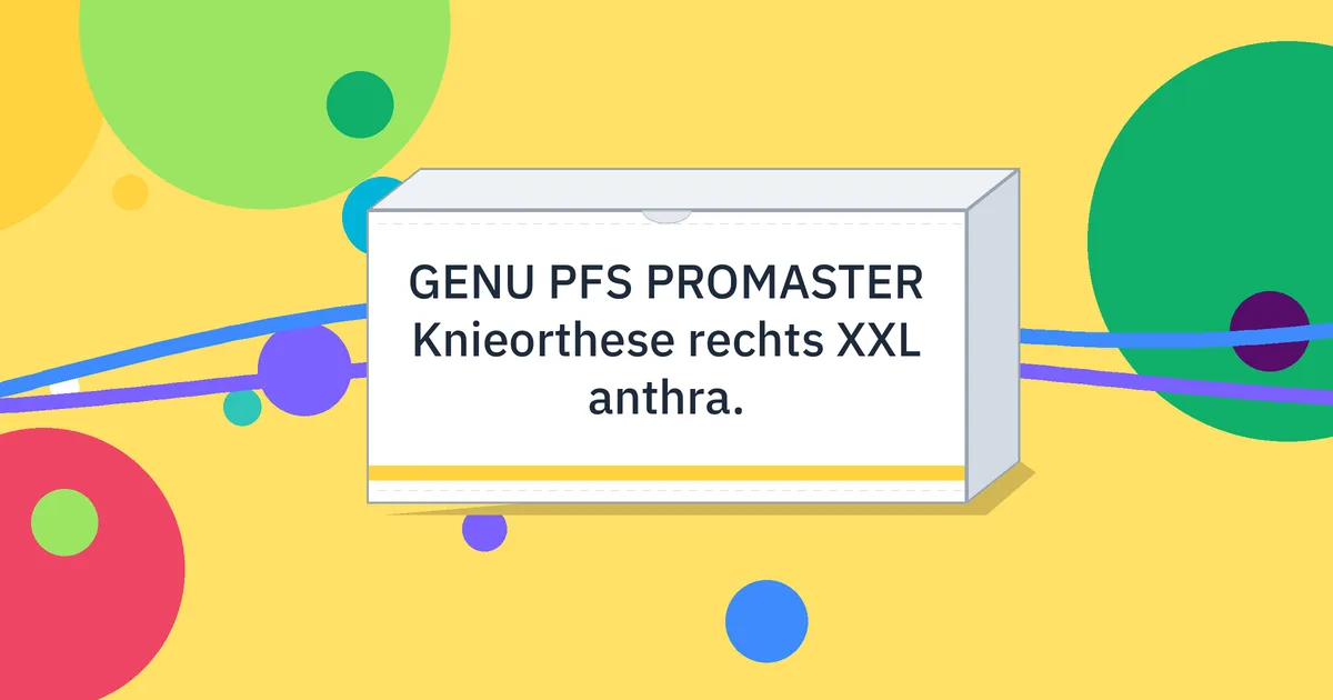 Symbolbild: Packung mit der Aufschrift GENU PFS PROMASTER Knieorthese rechts XXL anthra. (PZN 12490848) – Verfügbarkeit und Bezug in Apotheken in Frankfurt am Main