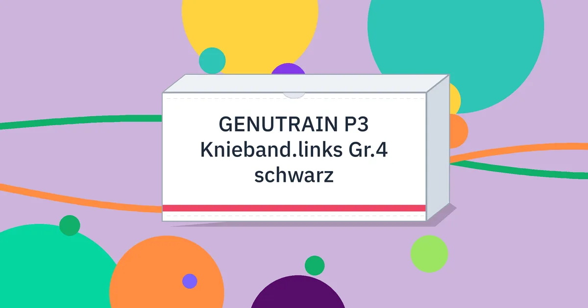 Symbolbild: Packung mit der Aufschrift GENUTRAIN P3 Knieband.links Gr.4 schwarz (PZN 07552228) – Verfügbarkeit und Bezug in Apotheken in Frankfurt am Main