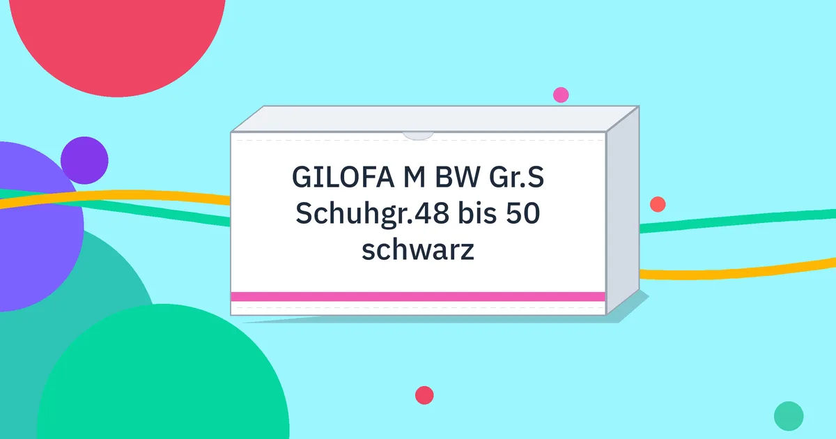 Symbolbild: Packung mit der Aufschrift GILOFA M BW Gr.S Schuhgr.48 bis 50 schwarz (PZN 16724438) – Verfügbarkeit und Bezug in Apotheken in Frankfurt am Main