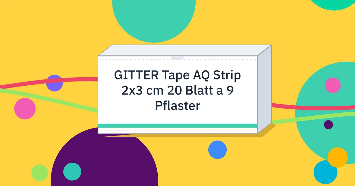 Symbolbild: Packung mit der Aufschrift GITTER Tape AQ Strip 2x3 cm 20 Blatt a 9 Pflaster (PZN 08849410) – Verfügbarkeit und Bezug in Apotheken in Frankfurt am Main