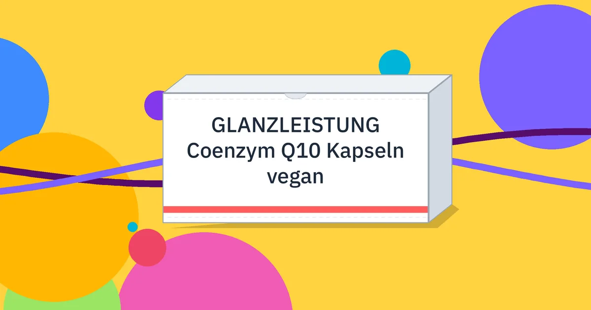 Symbolbild: Packung mit der Aufschrift GLANZLEISTUNG Coenzym Q10 Kapseln vegan (PZN 19199671) – Verfügbarkeit und Bezug in Apotheken in Frankfurt am Main