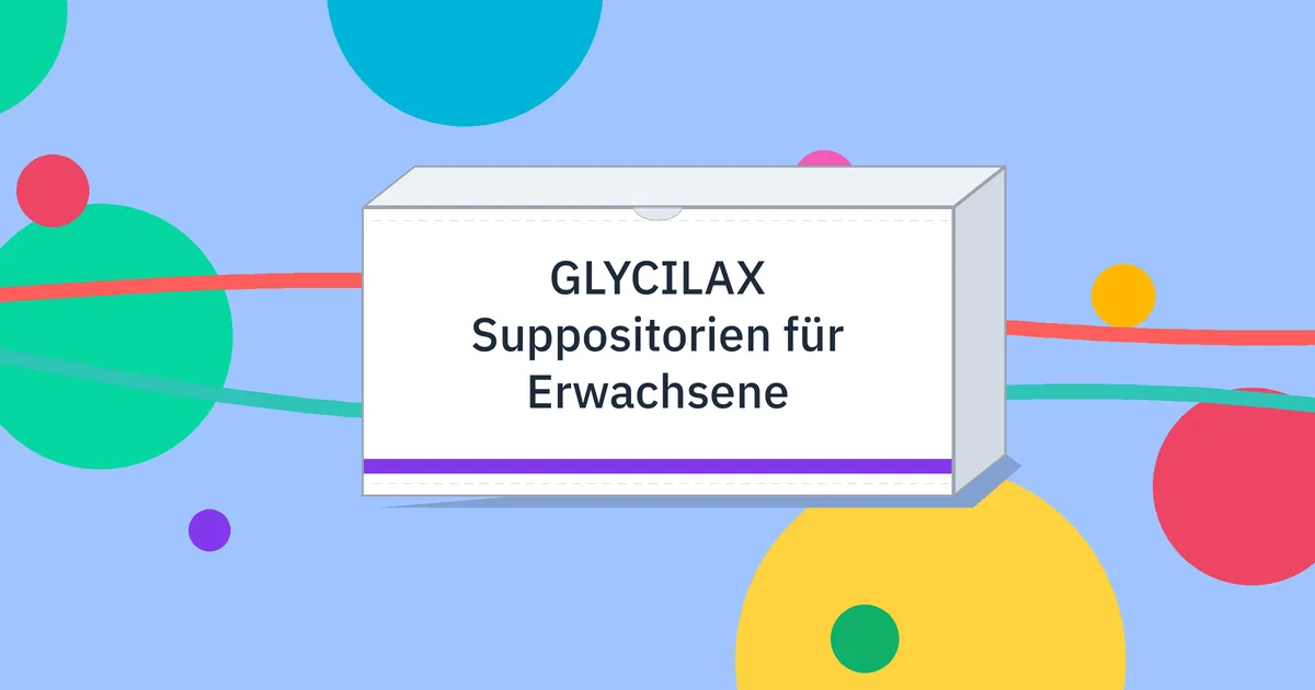 Symbolbild: Packung mit der Aufschrift GLYCILAX Suppositorien für Erwachsene (PZN 04942845) – Verfügbarkeit und Bezug in Apotheken in Frankfurt am Main