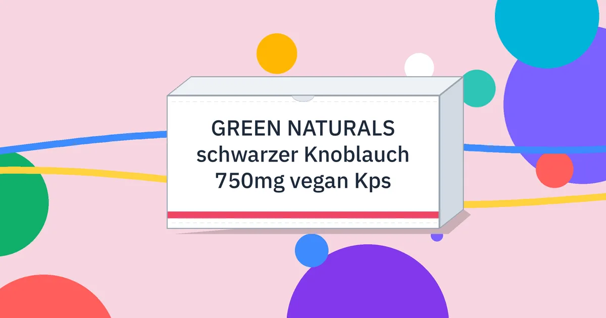 Symbolbild: Packung mit der Aufschrift GREEN NATURALS schwarzer Knoblauch 750mg vegan Kps (PZN 18778220) – Verfügbarkeit und Bezug in Apotheken in Frankfurt am Main